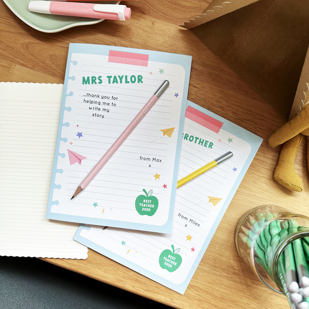 Personalised Thank You Teacher Pencil & Card Set – Clara and Macy