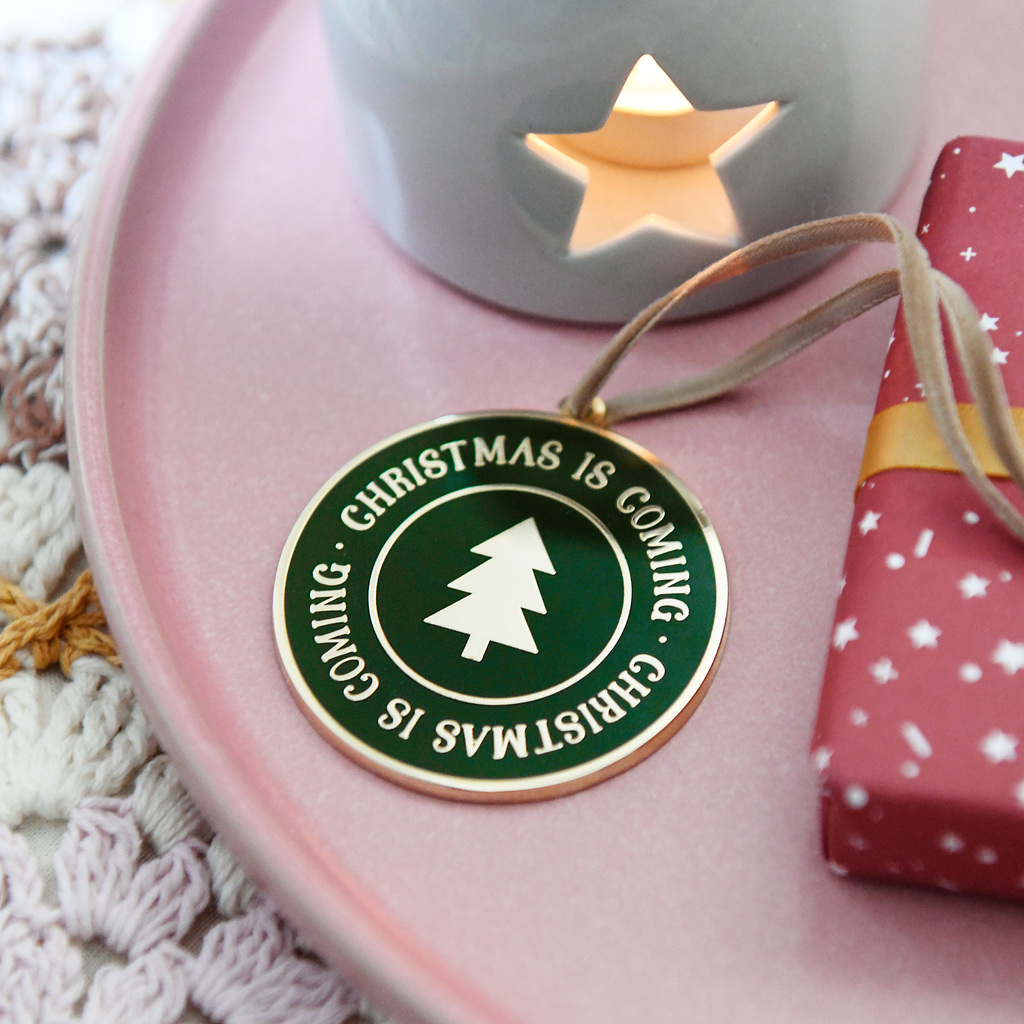 Christmas Is Coming Enamel Tree Decoration – Clara and Macy