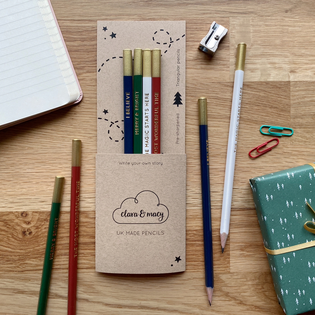 SECONDS / Set Of Four Christmas Message Pencils – Clara and Macy