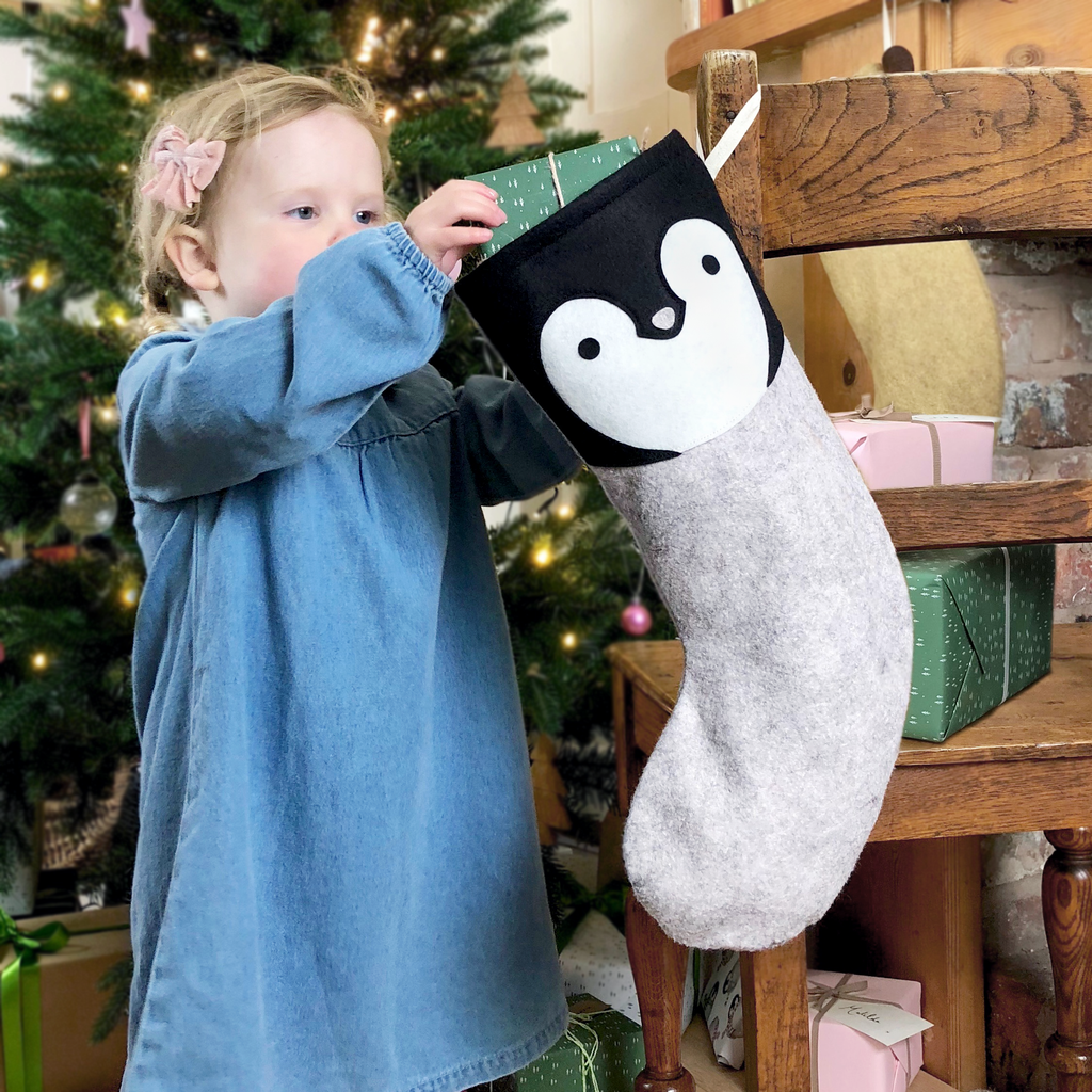 Handmade Felt Penguin Christmas Stocking – Clara and Macy