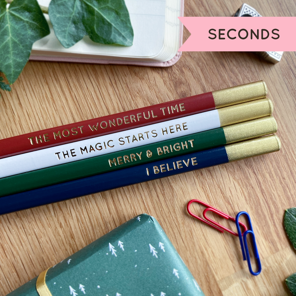 SECONDS / Set Of Four Christmas Message Pencils – Clara and Macy