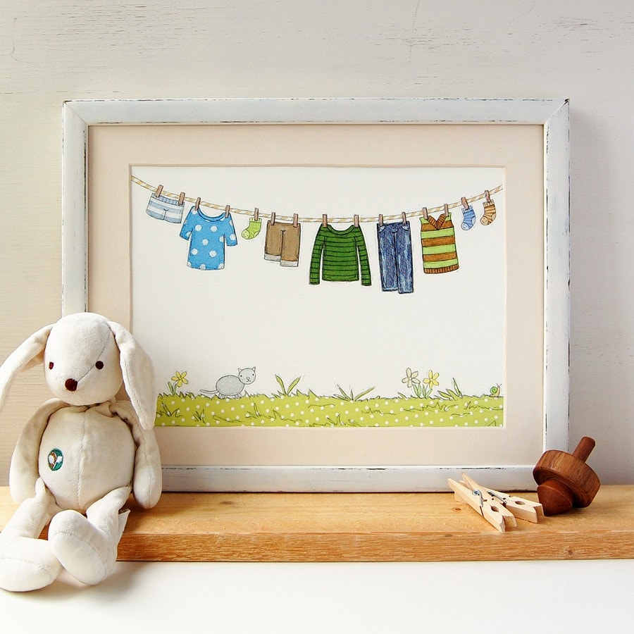 Personalised Children's Washing Line Print / Greens And Blues – Clara ...