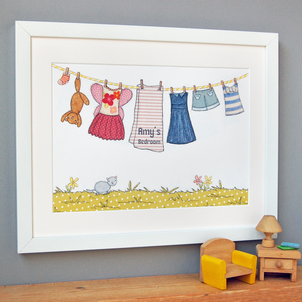 Personalised Children's Washing Line Print / Pinks And Yellows – Clara ...